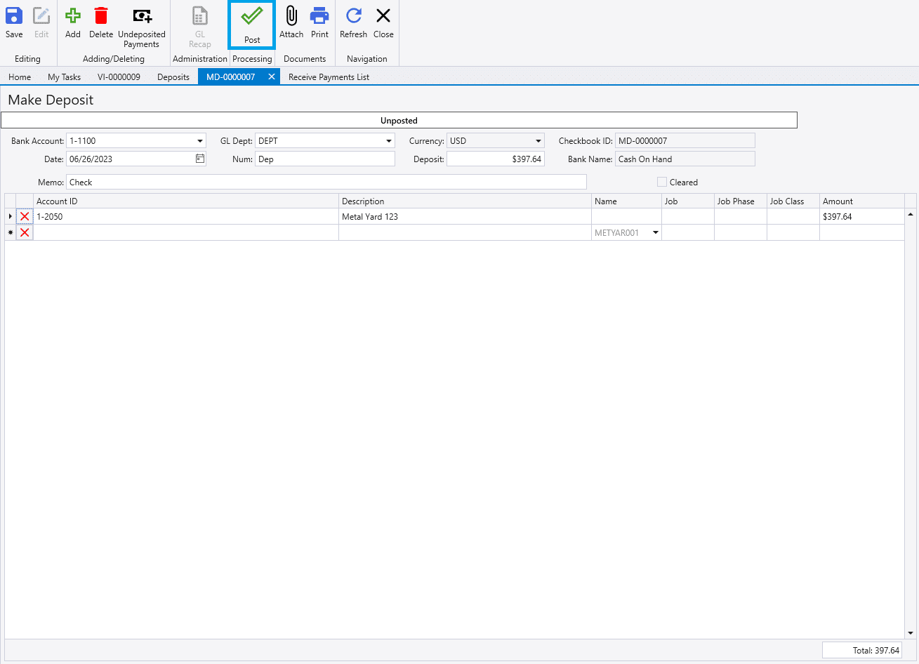 How to Create Bank Deposits – Paradigm ERP by Paragon – Documentation