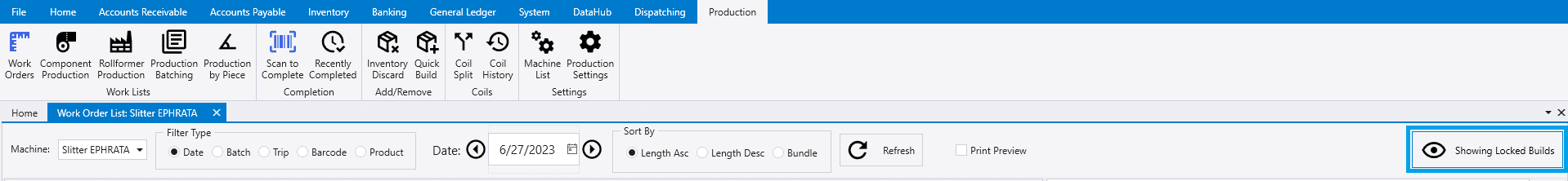 Show/Hide Locked Builds – Paradigm ERP by Paragon – Documentation