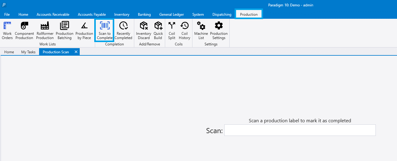Production Scan Tab – Paradigm ERP by Paragon – Documentation