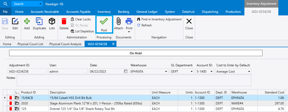 How To Do A Physical Inventory – Paradigm ERP by Paragon – Documentation