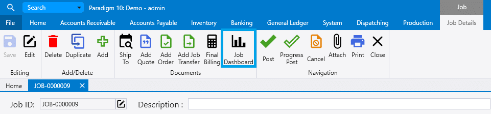 Job Dashboard – Paradigm ERP by Paragon – Documentation