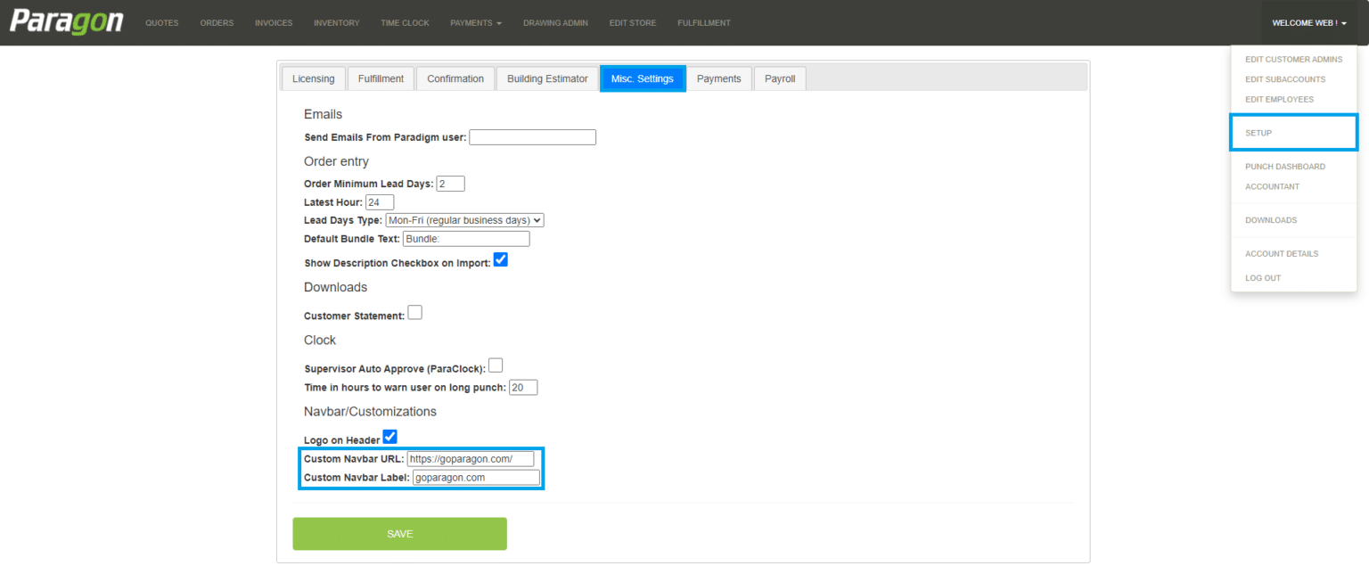 Customer Portal: Custom Navbar – Paradigm ERP by Paragon – Documentation
