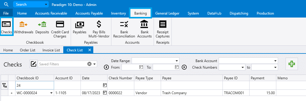 How to Void A Check – Paradigm ERP by Paragon – Documentation