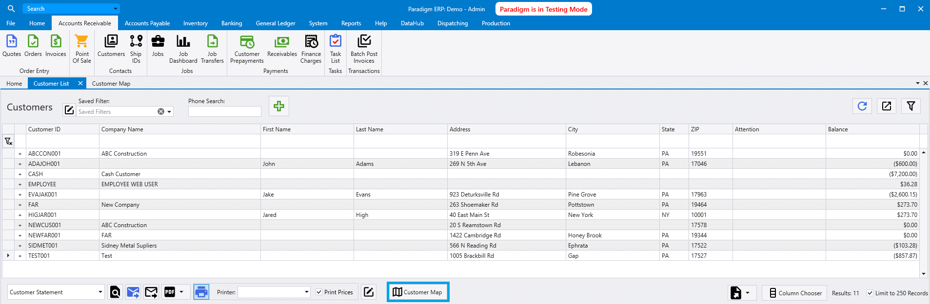 Customer Map – Paradigm ERP by Paragon – Documentation