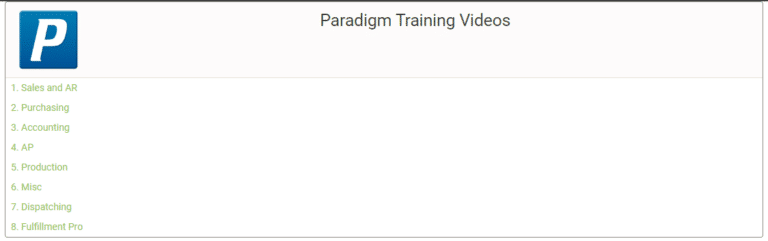 Training Videos – Paradigm ERP by Paragon – Documentation