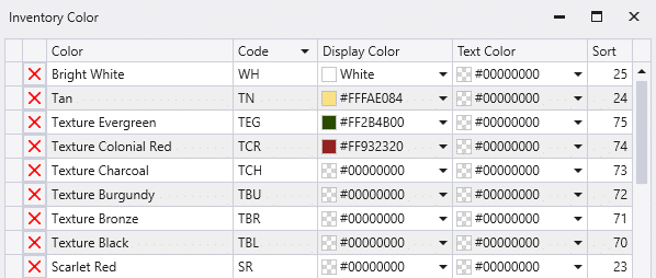 Inventory Color List – Paradigm ERP by Paragon – Documentation