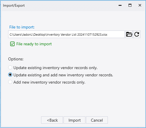 Inventory Import: Inventory Vendor – Paradigm ERP by Paragon – Documentation