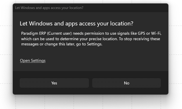 Windows Location Access – Paradigm ERP by Paragon – Documentation