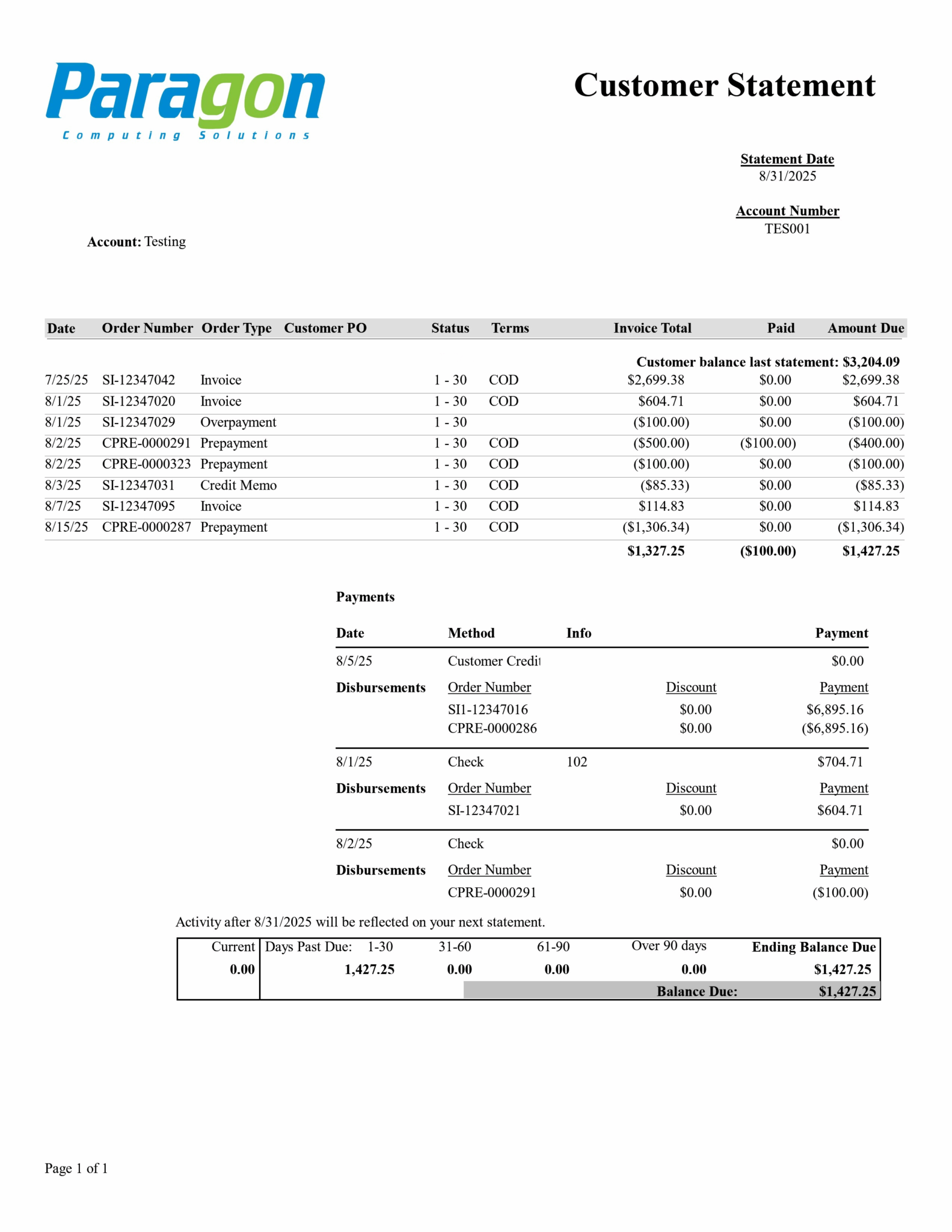 Prepayment Splitting – Customer Statement Report Changes – Paradigm ERP by Paragon – Documentation